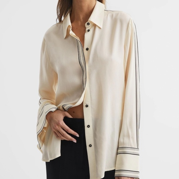 Reiss | Tops | Reiss Ivory Silk Black Stripe Longsleeve Buttondown ...
